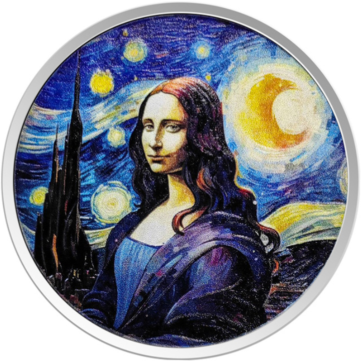 Fiji: Mona Lisa x Van Gogh kolorowany 1 uncja Srebra 2024 Prooflike ...