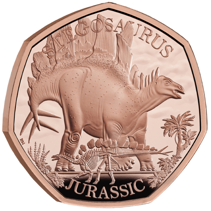 Dinosaurs: Iconic Specimens - Stegosaurus 50p Złoto 2024 Proof | Złote ...